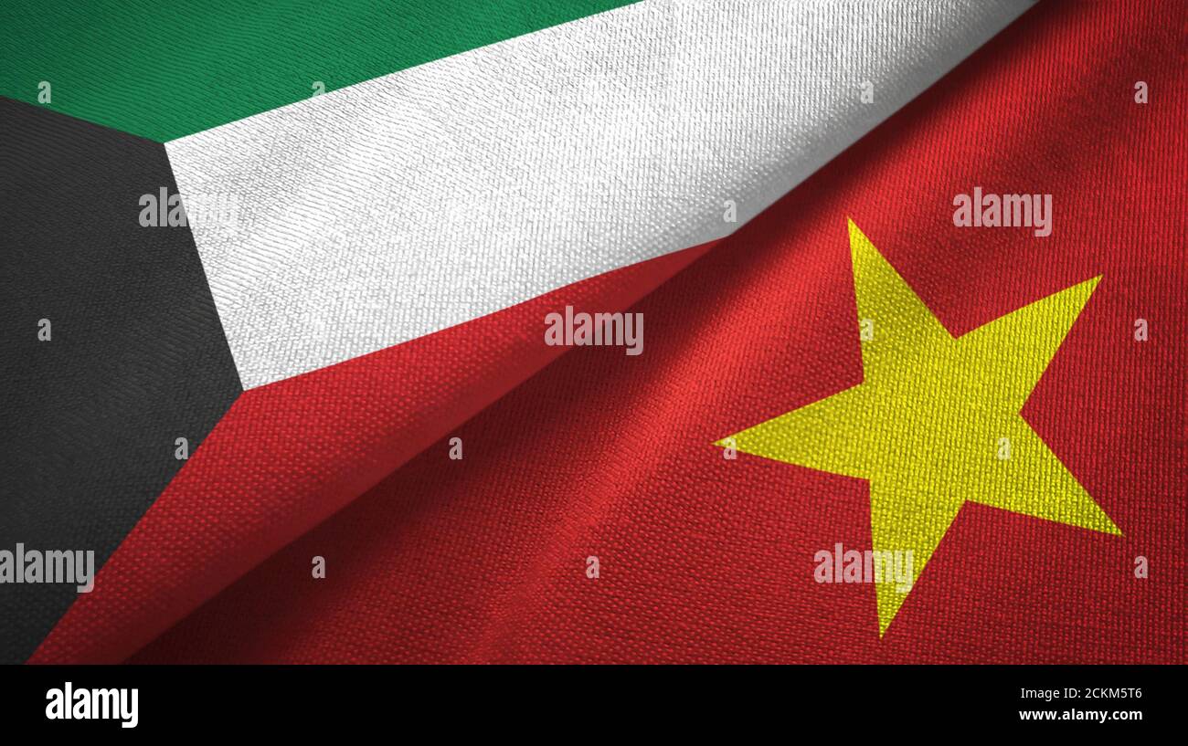 Kuwait and Vietnam two flags textile cloth, fabric texture Stock Photo ...