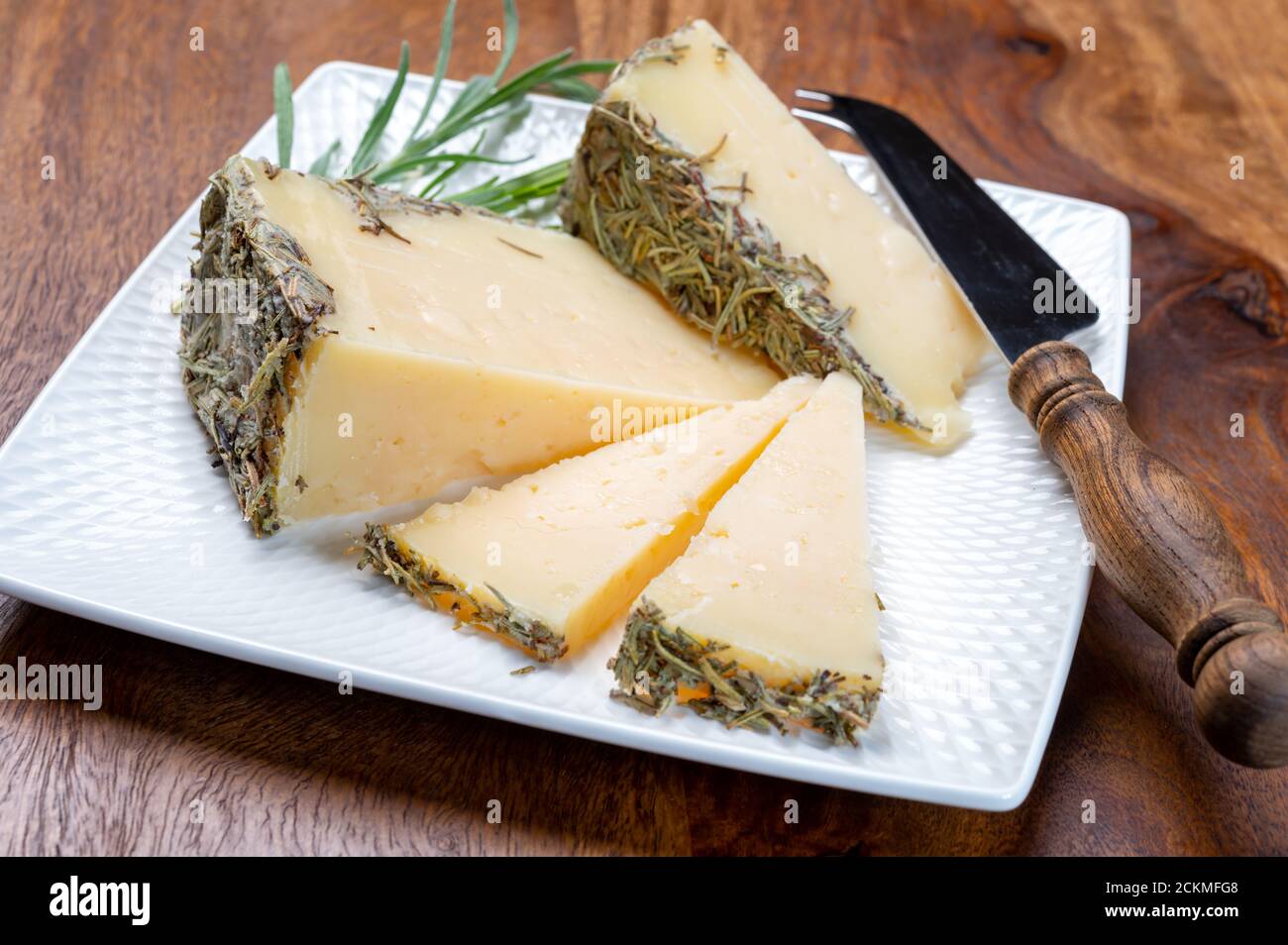 Spanish cheese collection, pieces of sheep hard cheese made with ...