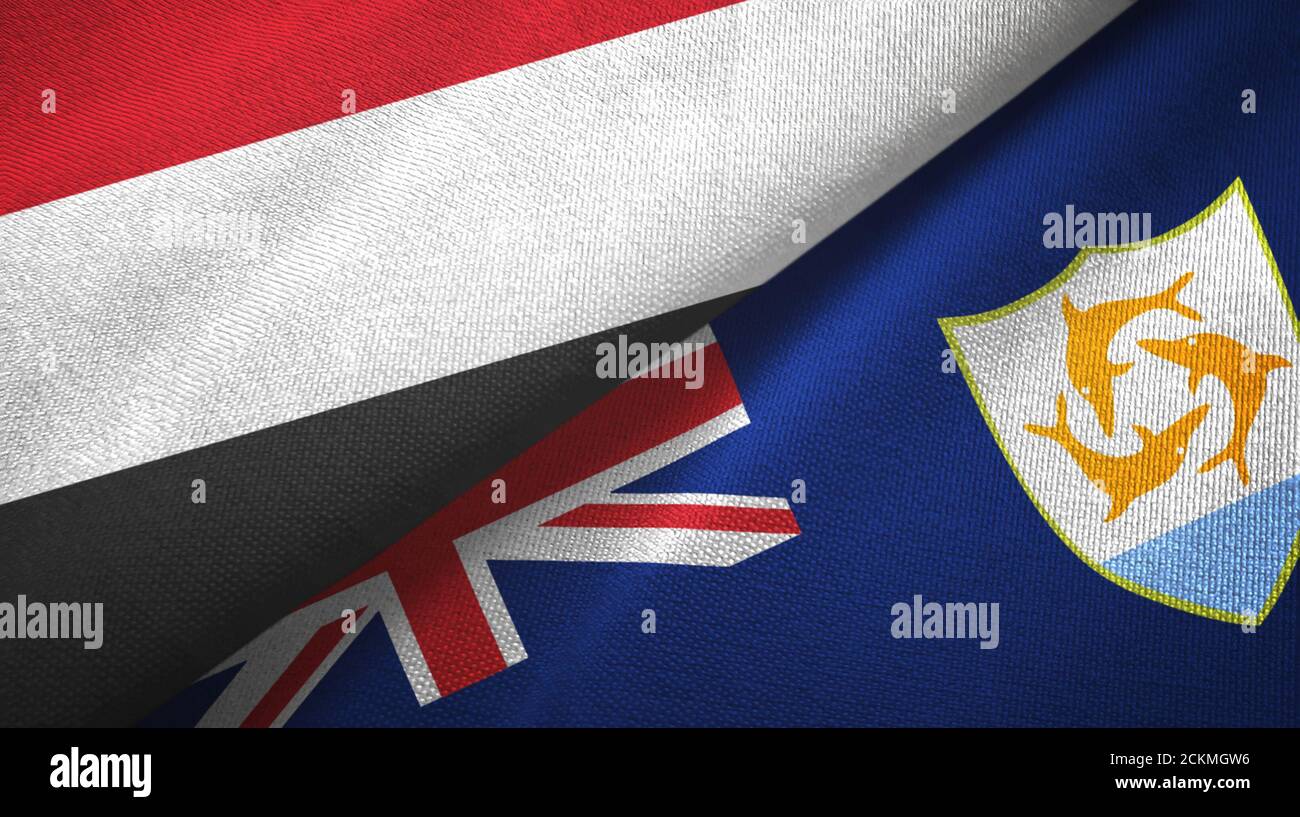 Yemen and Anguilla two flags textile cloth, fabric texture Stock Photo ...