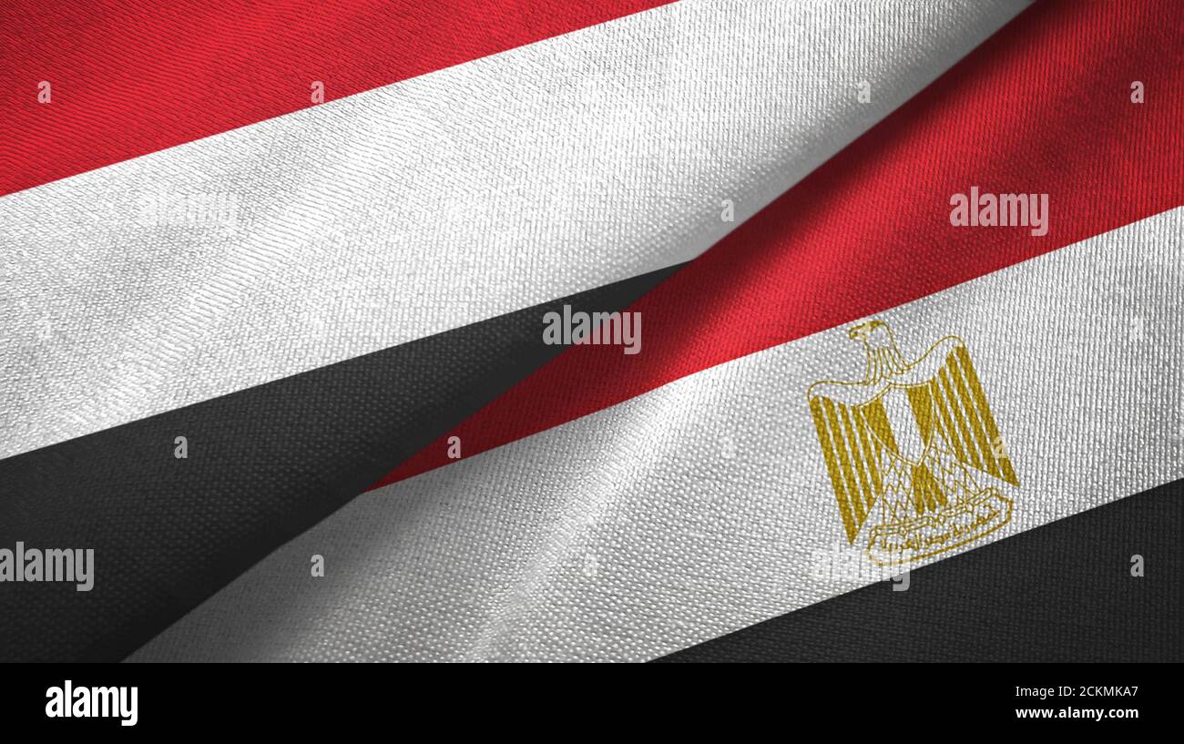 Yemen and Egypt two flags textile cloth Stock Photo - Alamy