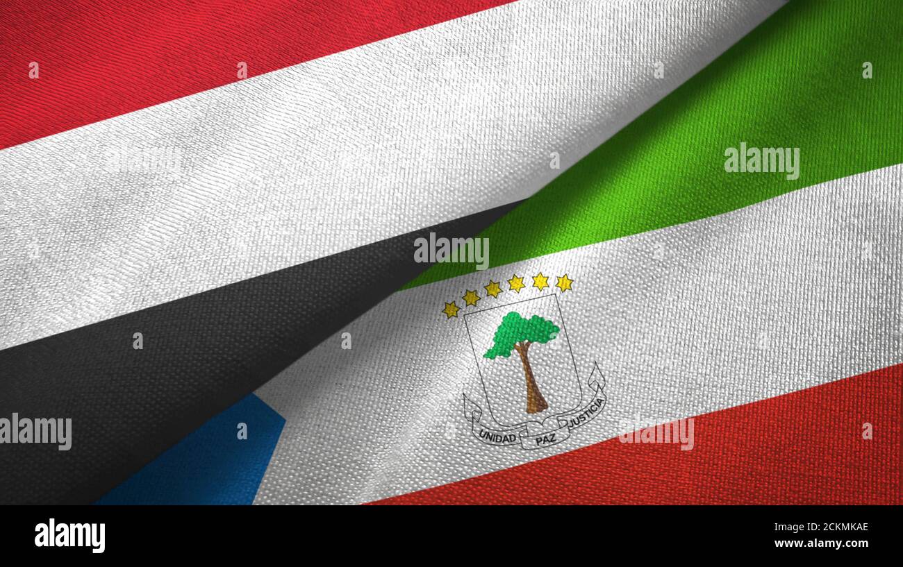 Yemen and Equatorial Guinea two flags textile cloth, fabric texture ...