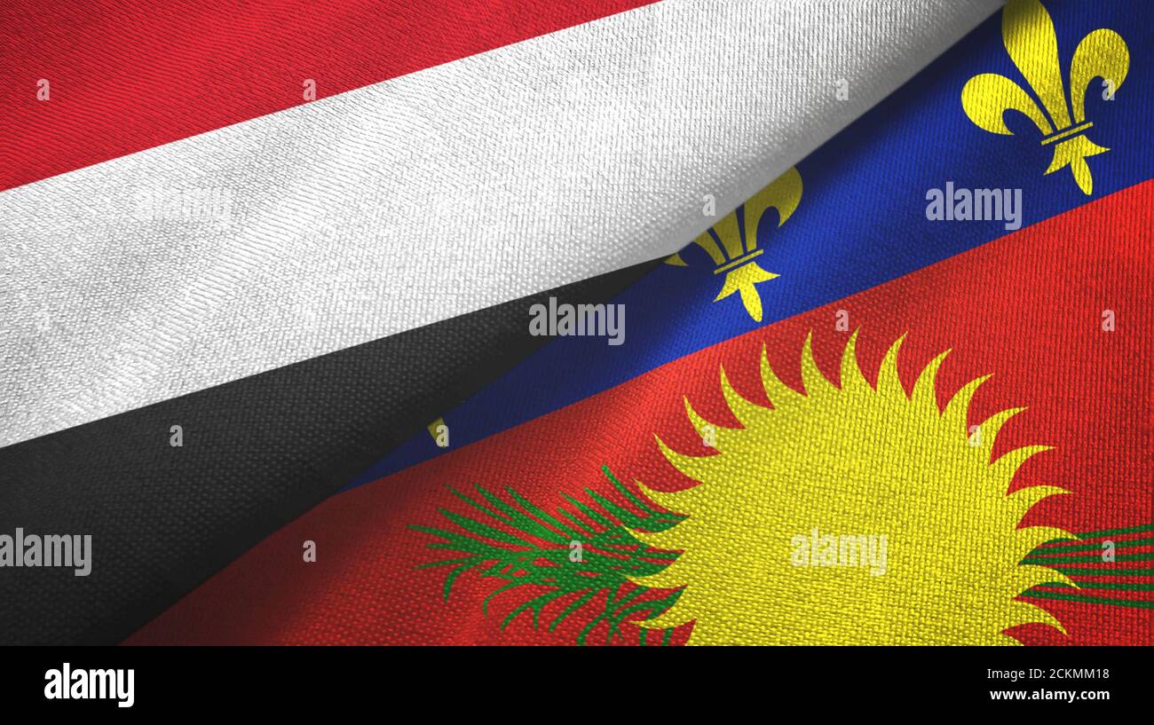 Yemen and Guadeloupe two flags textile cloth, fabric texture Stock ...
