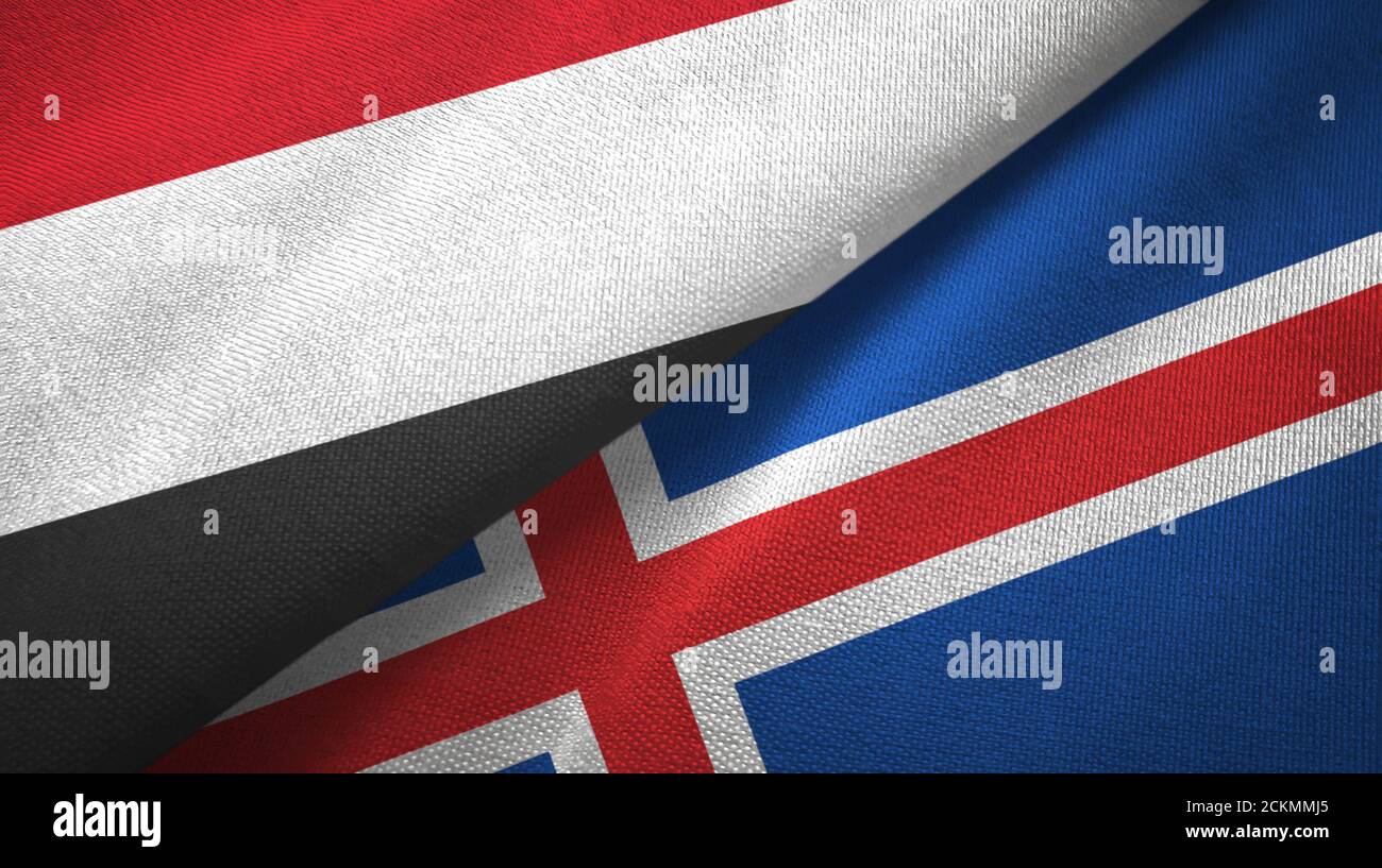 Yemen and Iceland two flags textile cloth, fabric texture Stock Photo ...