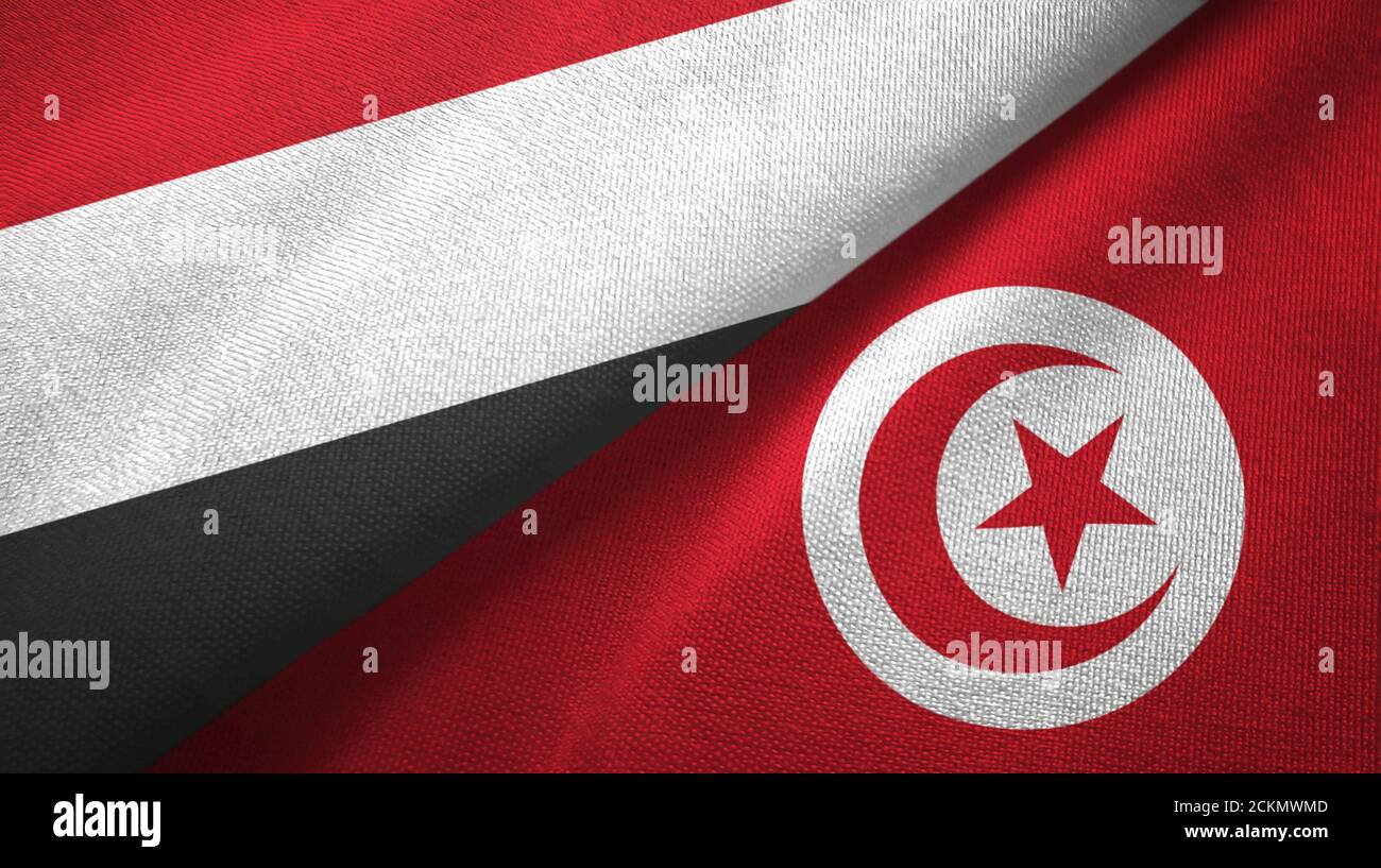 Yemen and Tunisia two flags textile cloth, fabric texture Stock Photo ...