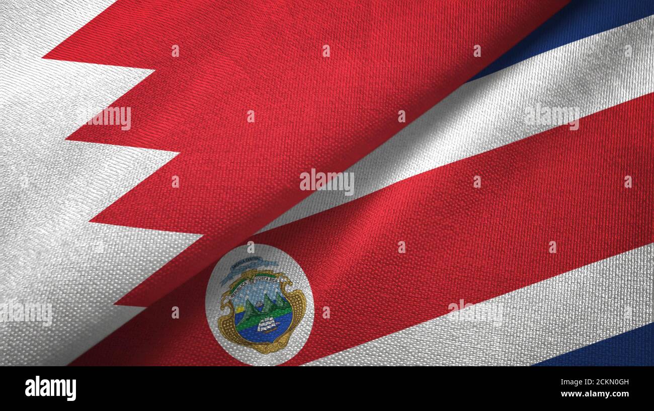 Bahrain and Costa Rica two flags textile cloth, fabric texture Stock ...