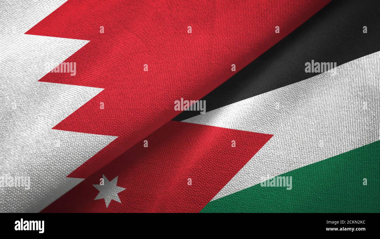 Bahrain and Jordan two flags textile cloth, fabric texture Stock Photo ...
