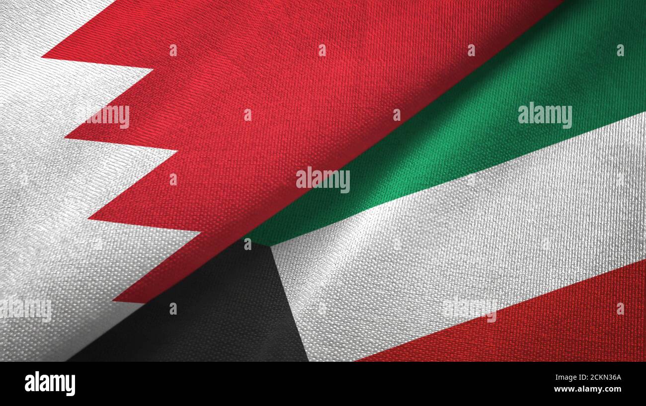 Bahrain and Kuwait two flags textile cloth, fabric texture Stock Photo ...