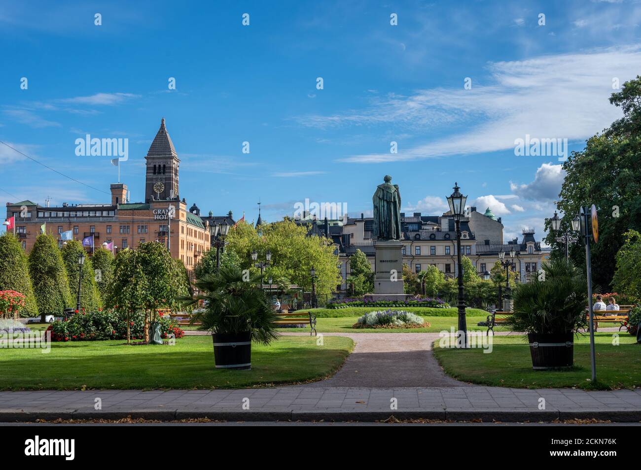 Carl Johans park in Norrkoping, Sweden with the statue of king Karl ...
