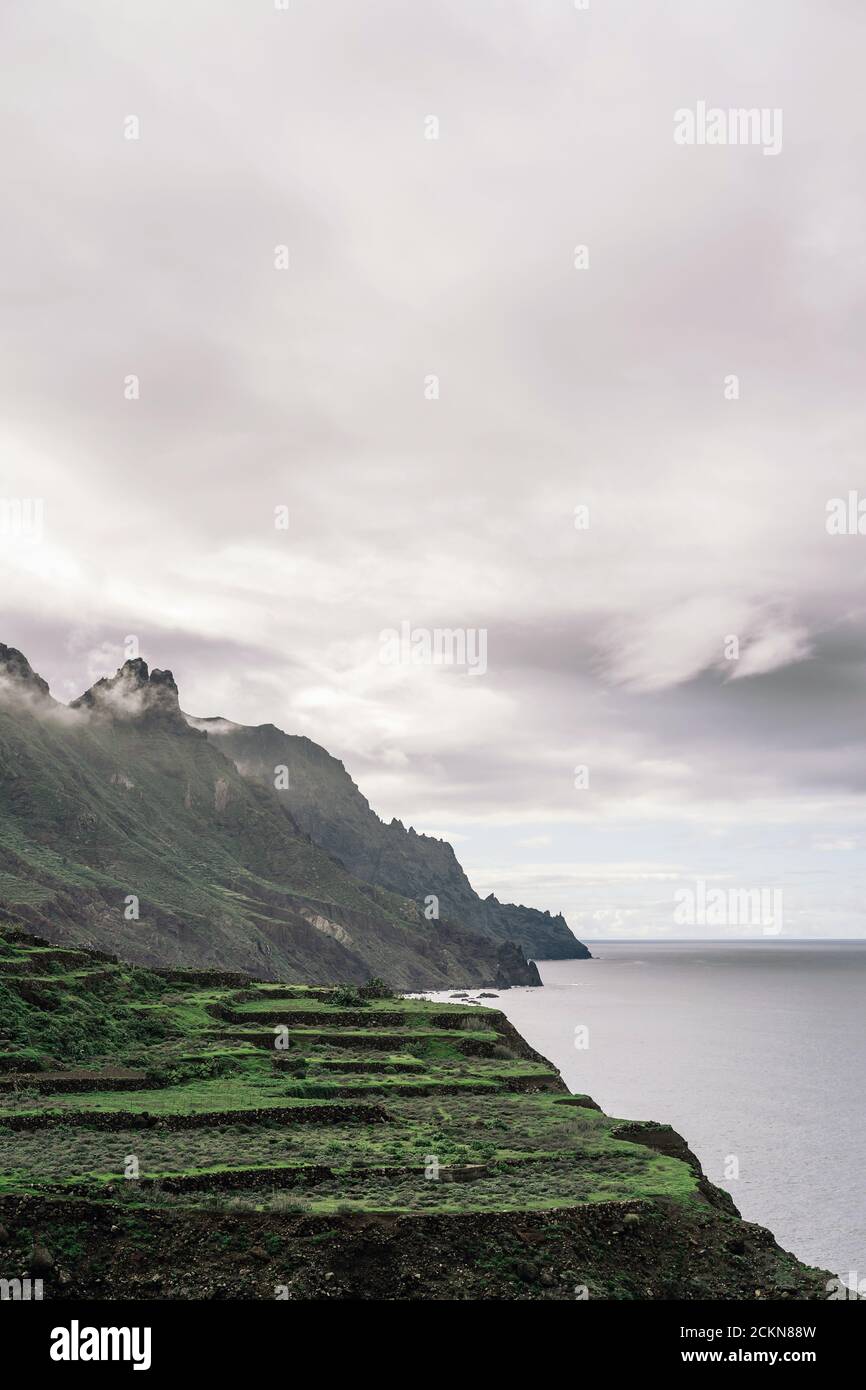 Landscape of mountains with ocean, tenerife, spain, canarian island ...