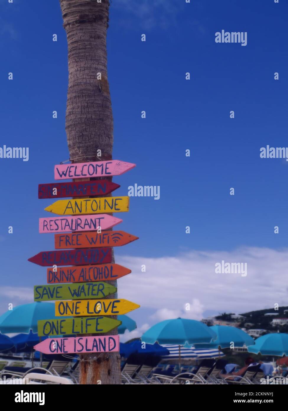 Beach signpost on St Maarten, Caribbean island Stock Photo - Alamy