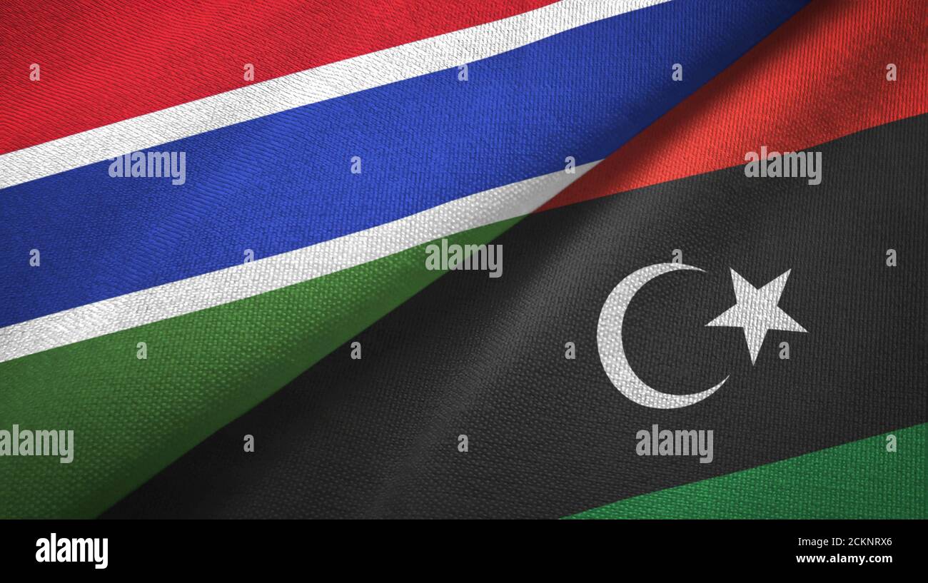Gambia and Libya two flags textile cloth, fabric texture Stock Photo ...