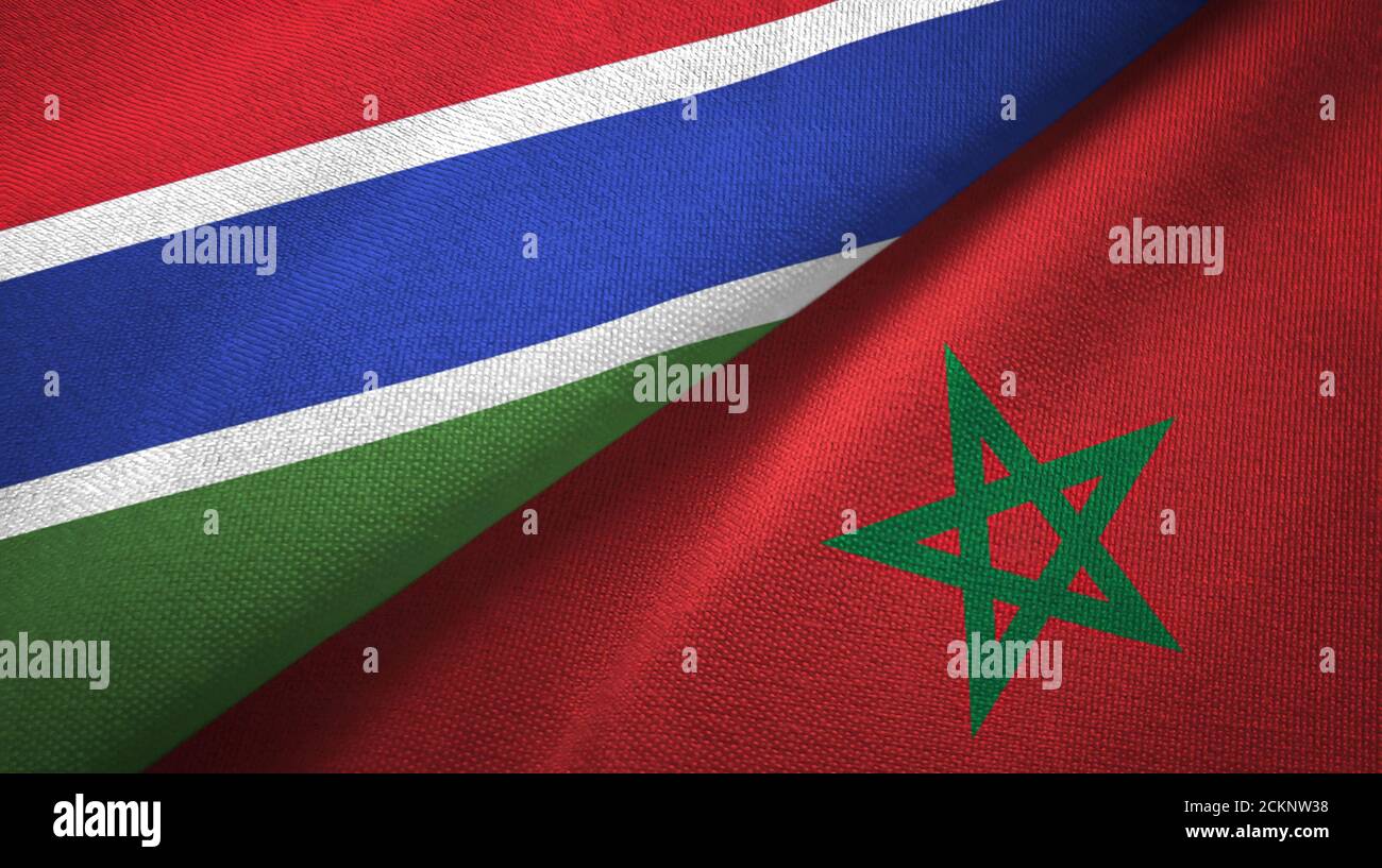 Gambia and Morocco two flags textile cloth, fabric texture Stock Photo ...