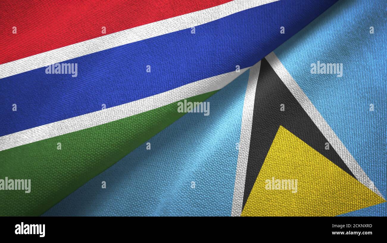 Gambia and Saint Lucia two flags textile cloth, fabric texture Stock ...