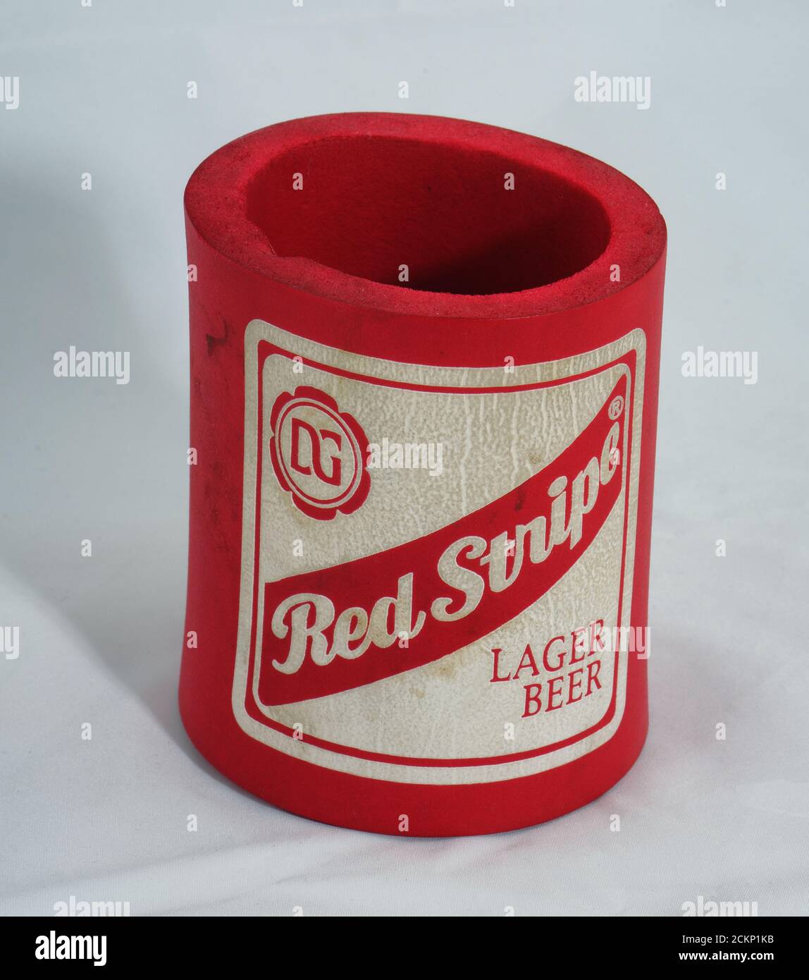 Red stripe beer stubby holder - a drinks cooler for beer Stock Photo ...