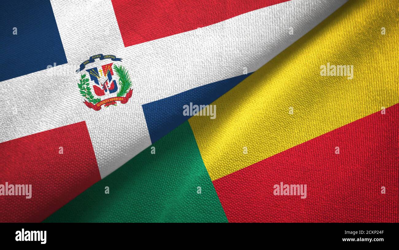 Dominican Republic and Benin two flags textile cloth, fabric texture ...