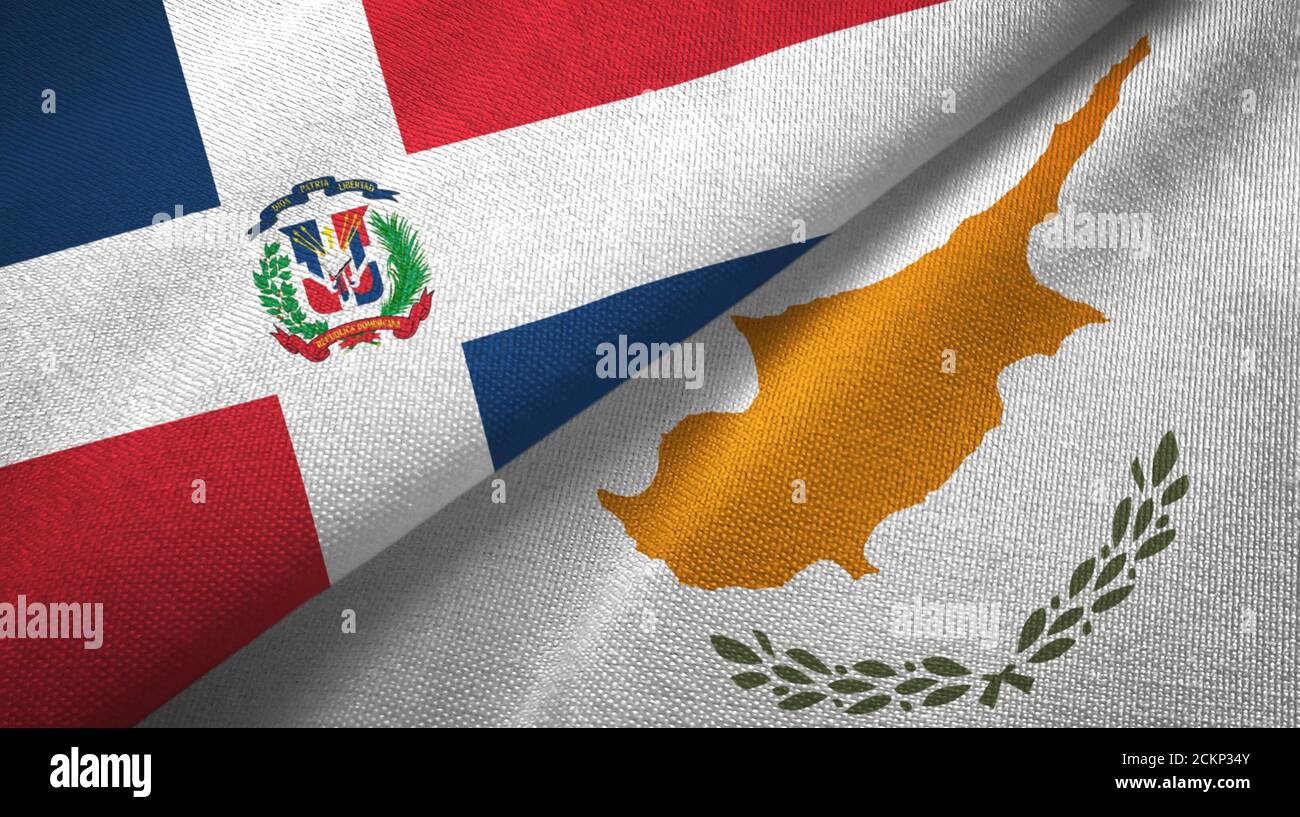 Dominican Republic and Cyprus two flags textile cloth, fabric texture ...