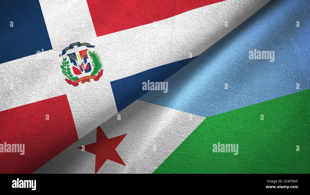 Dominican Republic and Djibouti two flags textile cloth, fabric texture ...