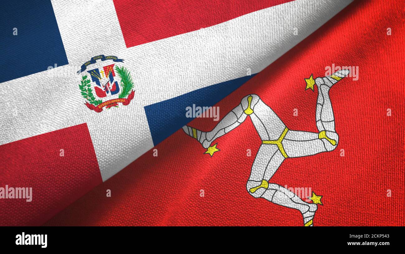 Dominican Republic and Isle of Mann two flags textile cloth, fabric ...