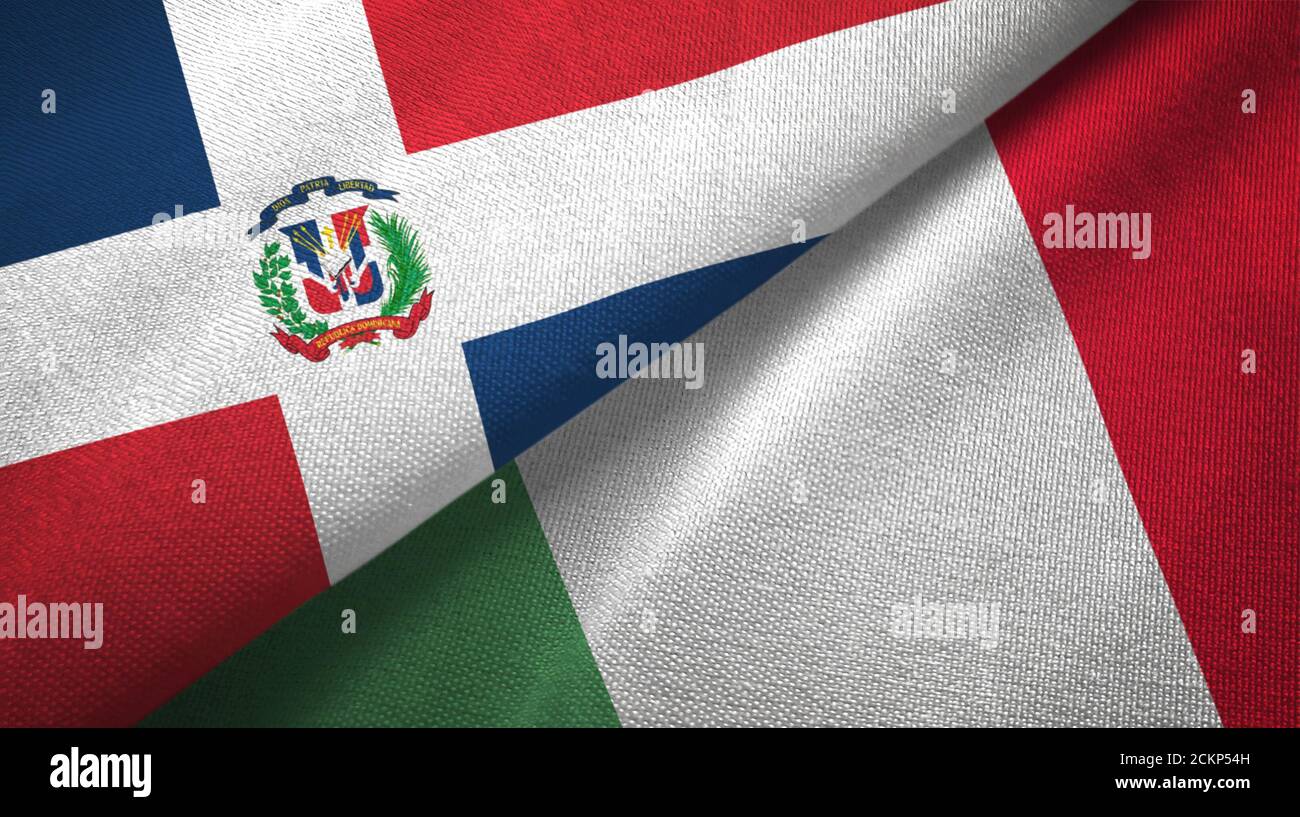 Dominican Republic and Italy two flags textile cloth, fabric texture ...