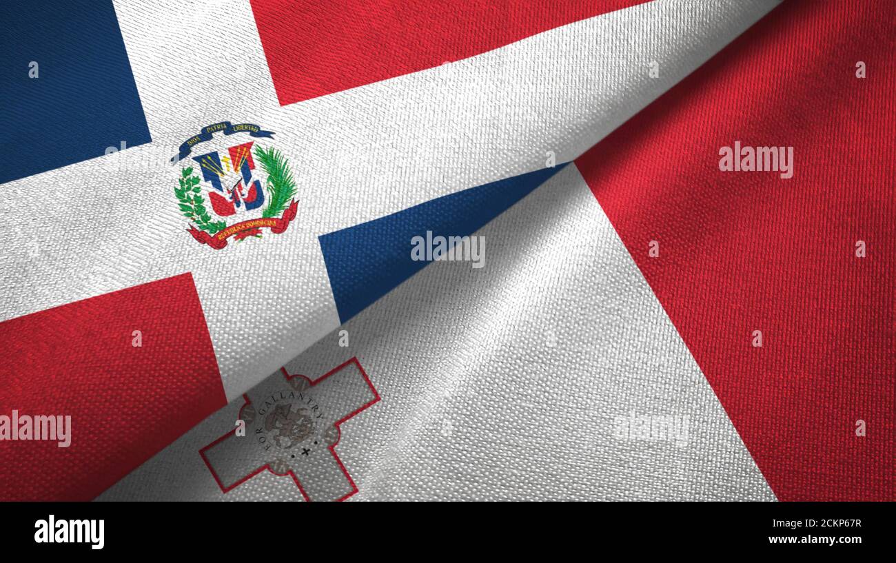 Dominican Republic and Malta two flags textile cloth, fabric texture ...