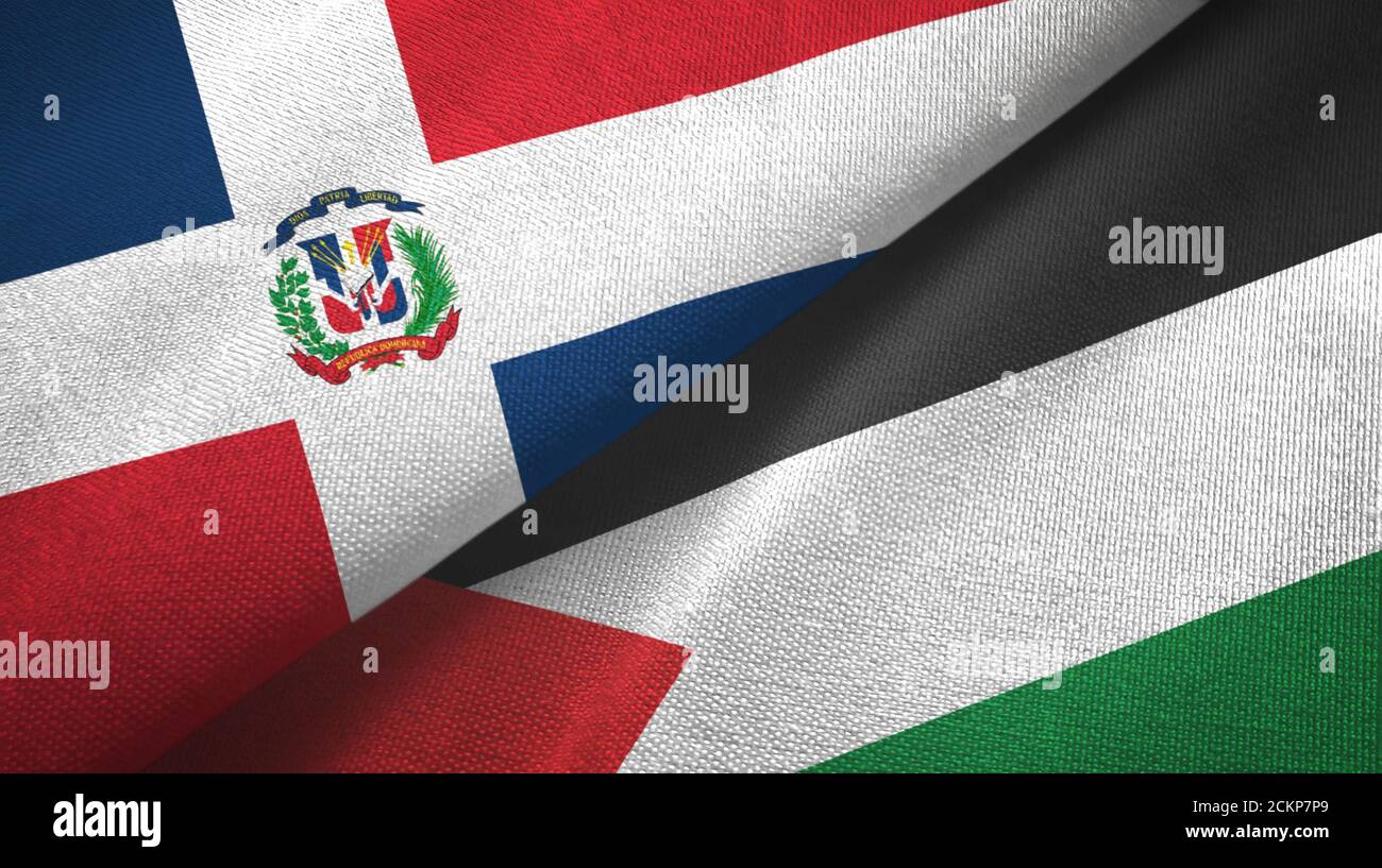 Dominican Republic and Palestine two flags textile cloth, fabric ...