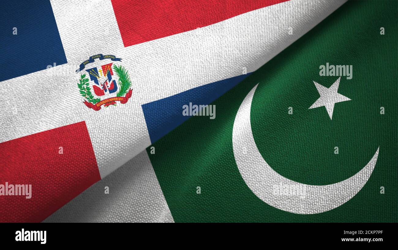 Dominican Republic and Pakistan two flags textile cloth, fabric texture ...