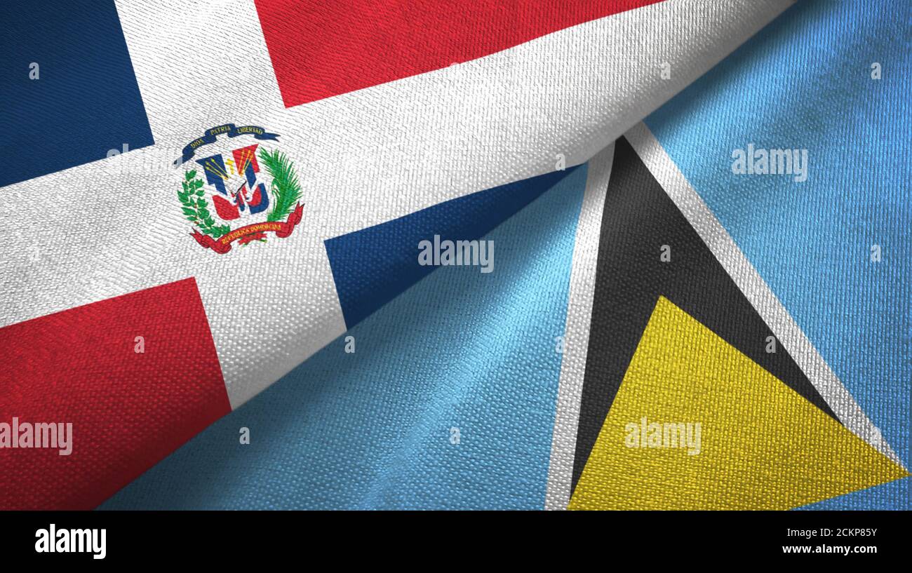 Dominican Republic and Saint Lucia two flags textile cloth, fabric ...