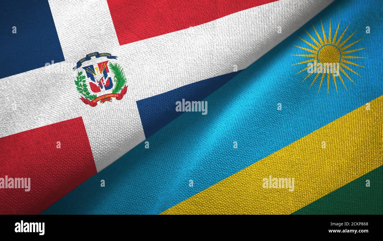 Dominican Republic and Rwanda two flags textile cloth, fabric texture ...