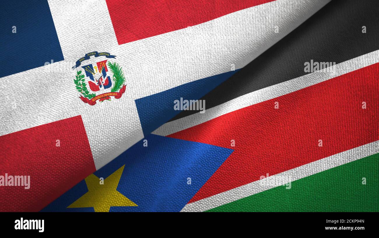 Dominican Republic and South Sudan two flags textile cloth, fabric ...