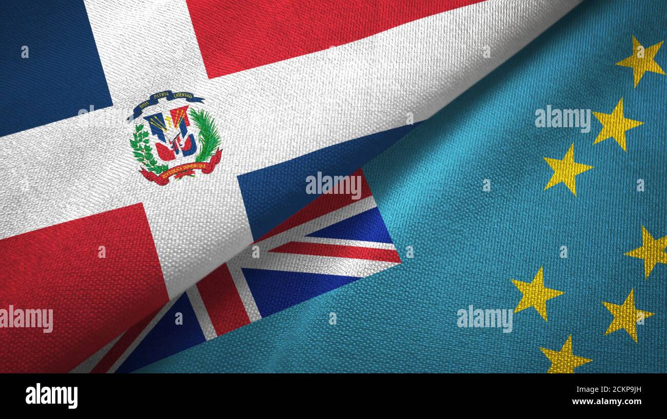 Dominican Republic and Tuvalu two flags textile cloth, fabric texture ...