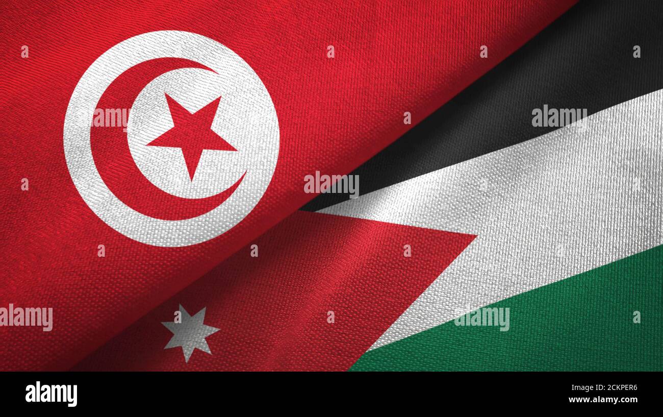 Tunisia and Jordan two flags textile cloth, fabric texture Stock Photo ...