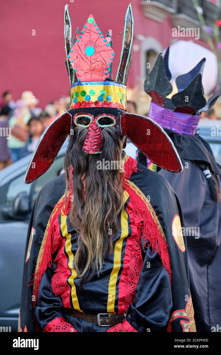 Mexican creature with crown and beard walking and dancing in a parade ...