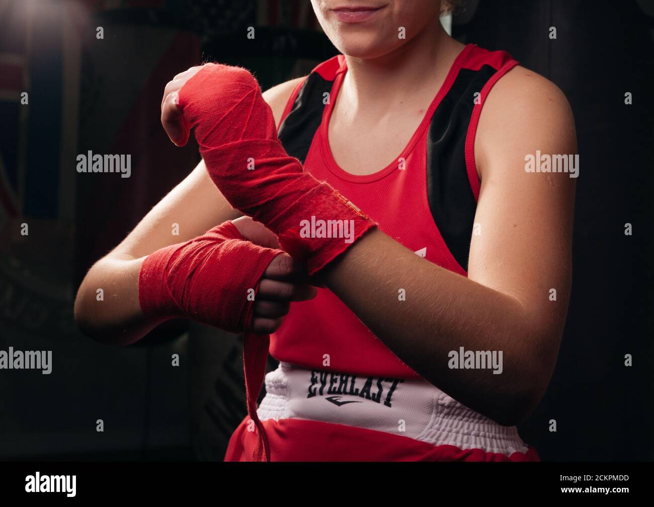 ZAPOROZHYE, UKRAINE - MARCH 11, 2020: Girl boxer in a sports club for ...