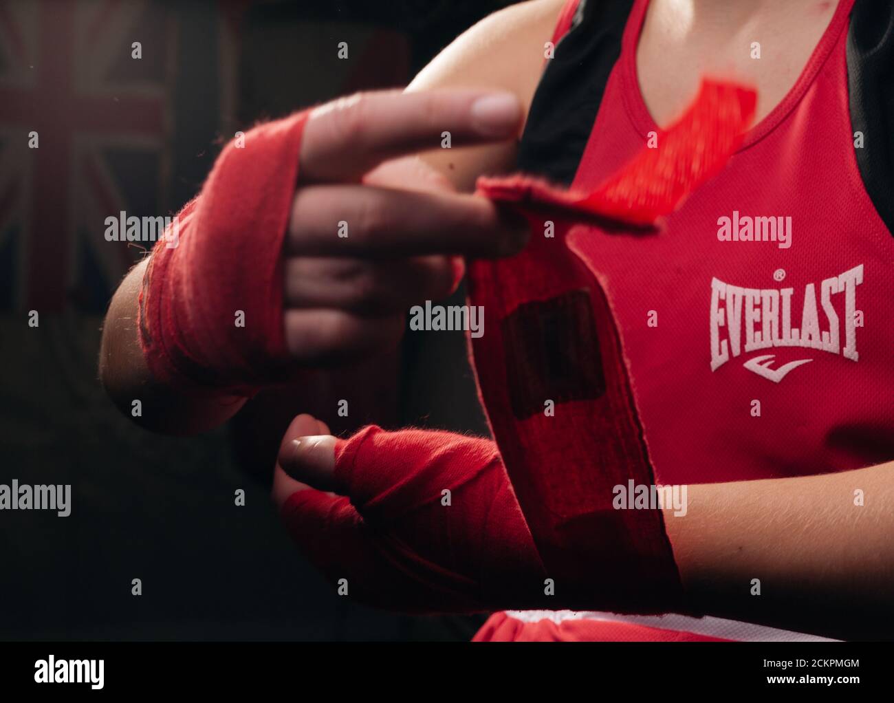 ZAPOROZHYE, UKRAINE - MARCH 11, 2020: Girl boxer in a sports club for ...