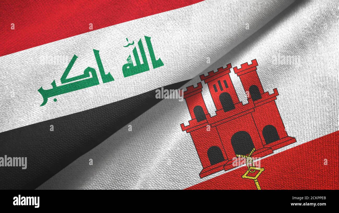 Iraq and Gibraltar two flags textile cloth, fabric texture Stock Photo ...