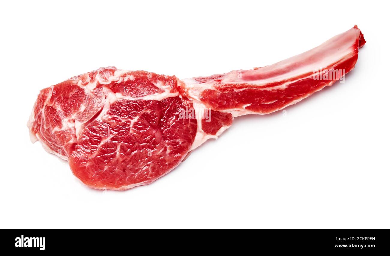 Slice of mutton meat isolated on white. Top view of mutton steak Stock ...
