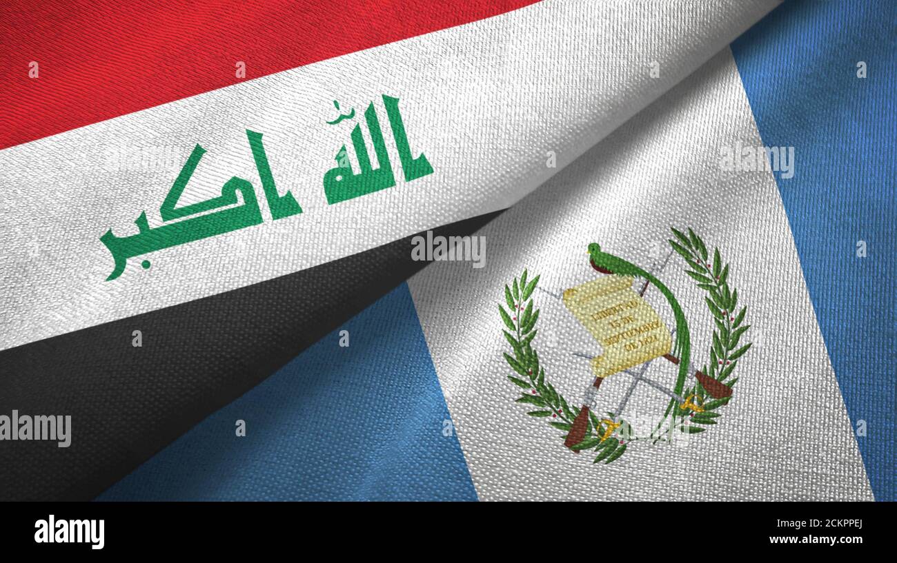 Iraq and Guatemala two flags textile cloth, fabric texture Stock Photo ...