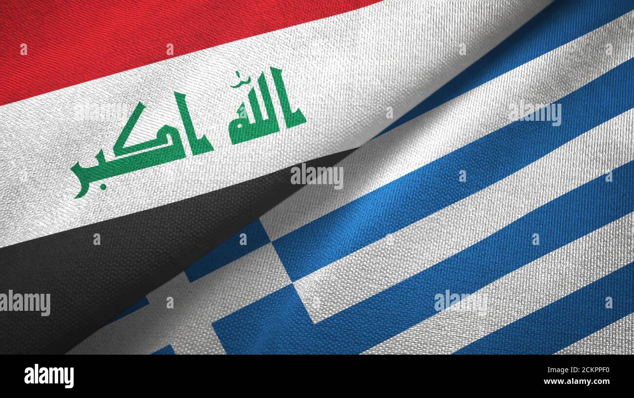 Iraq and Greece two flags textile cloth, fabric texture Stock Photo - Alamy