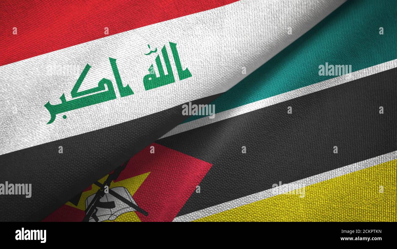 Iraq and Mozambique two flags textile cloth, fabric texture Stock Photo ...