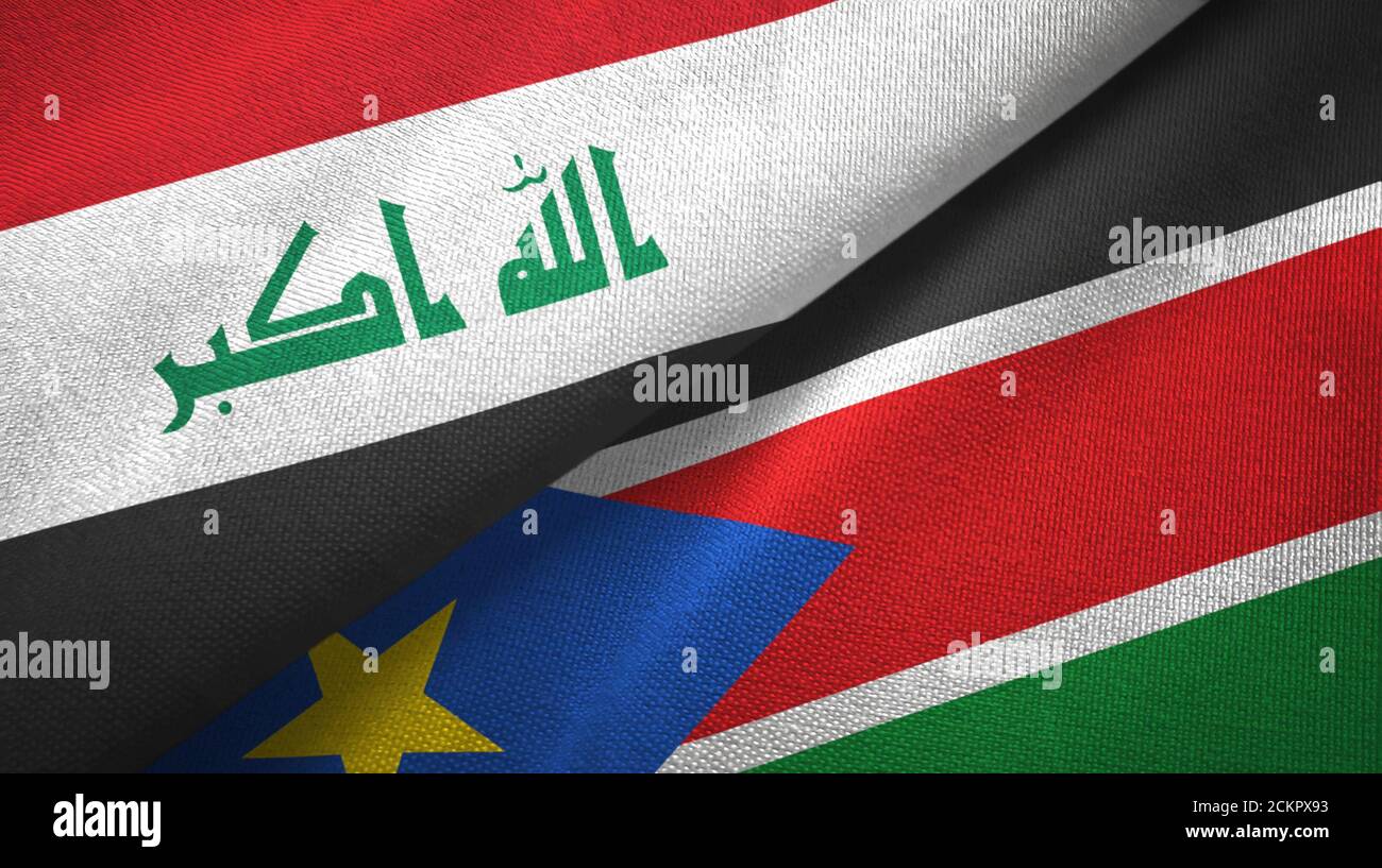 Iraq and South Sudan two flags textile cloth, fabric texture Stock ...