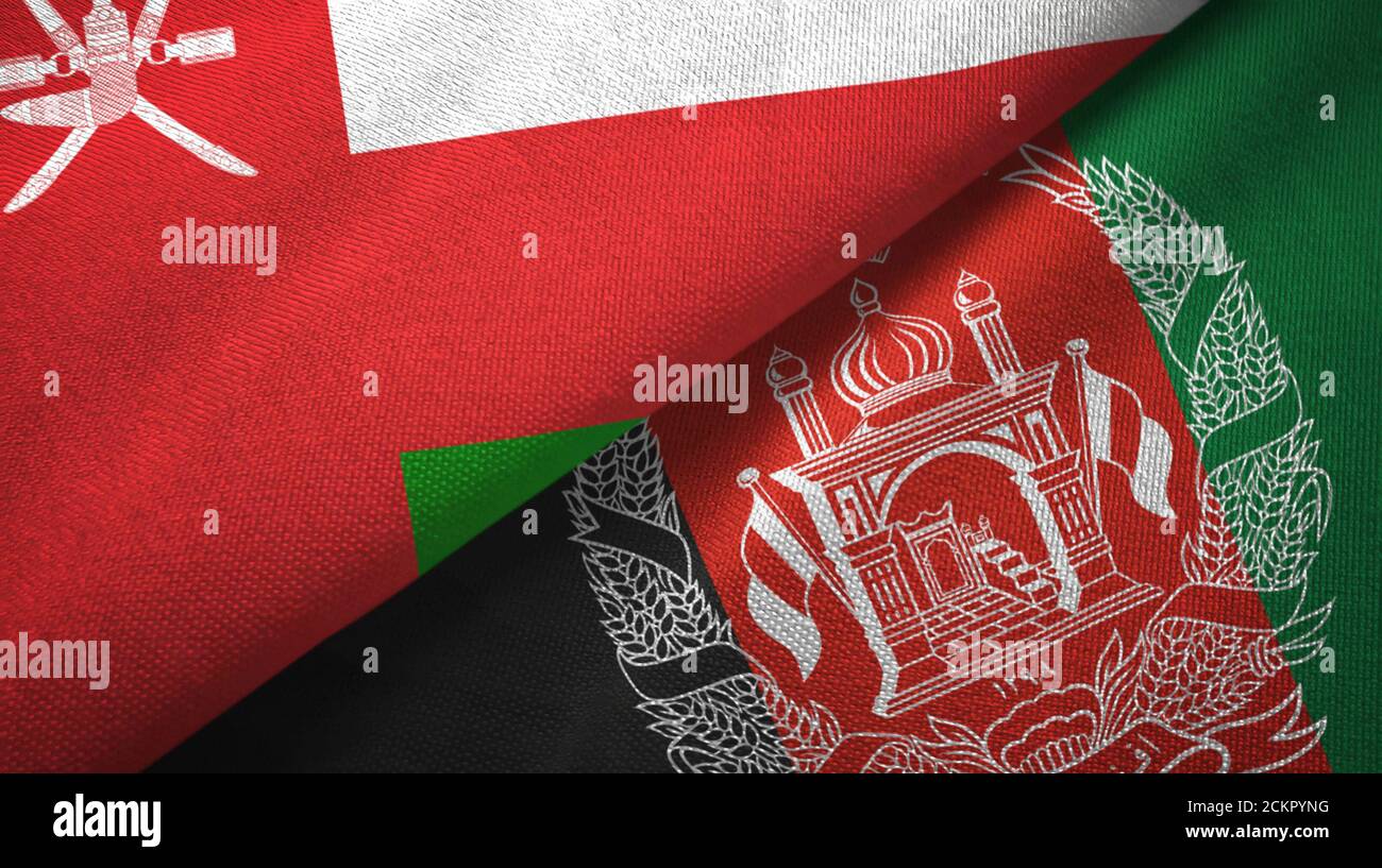 Oman and Afghanistan two flags textile cloth, fabric texture Stock ...