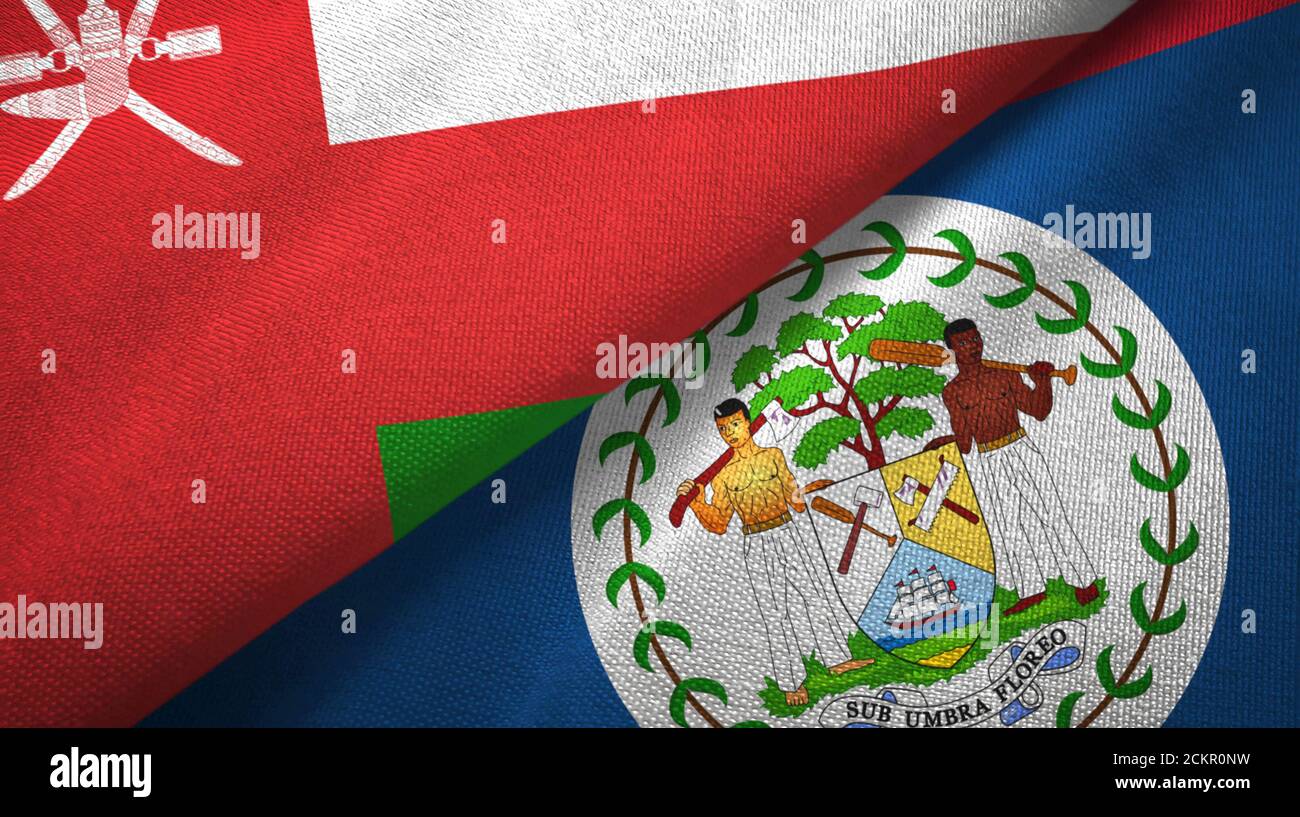 Oman and Belize two flags textile cloth, fabric texture Stock Photo - Alamy