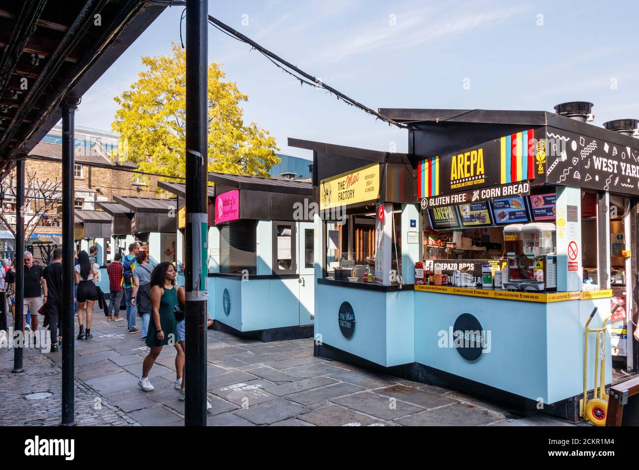 Food stalls in Camden Lock Market during a mini heatwave in September ...