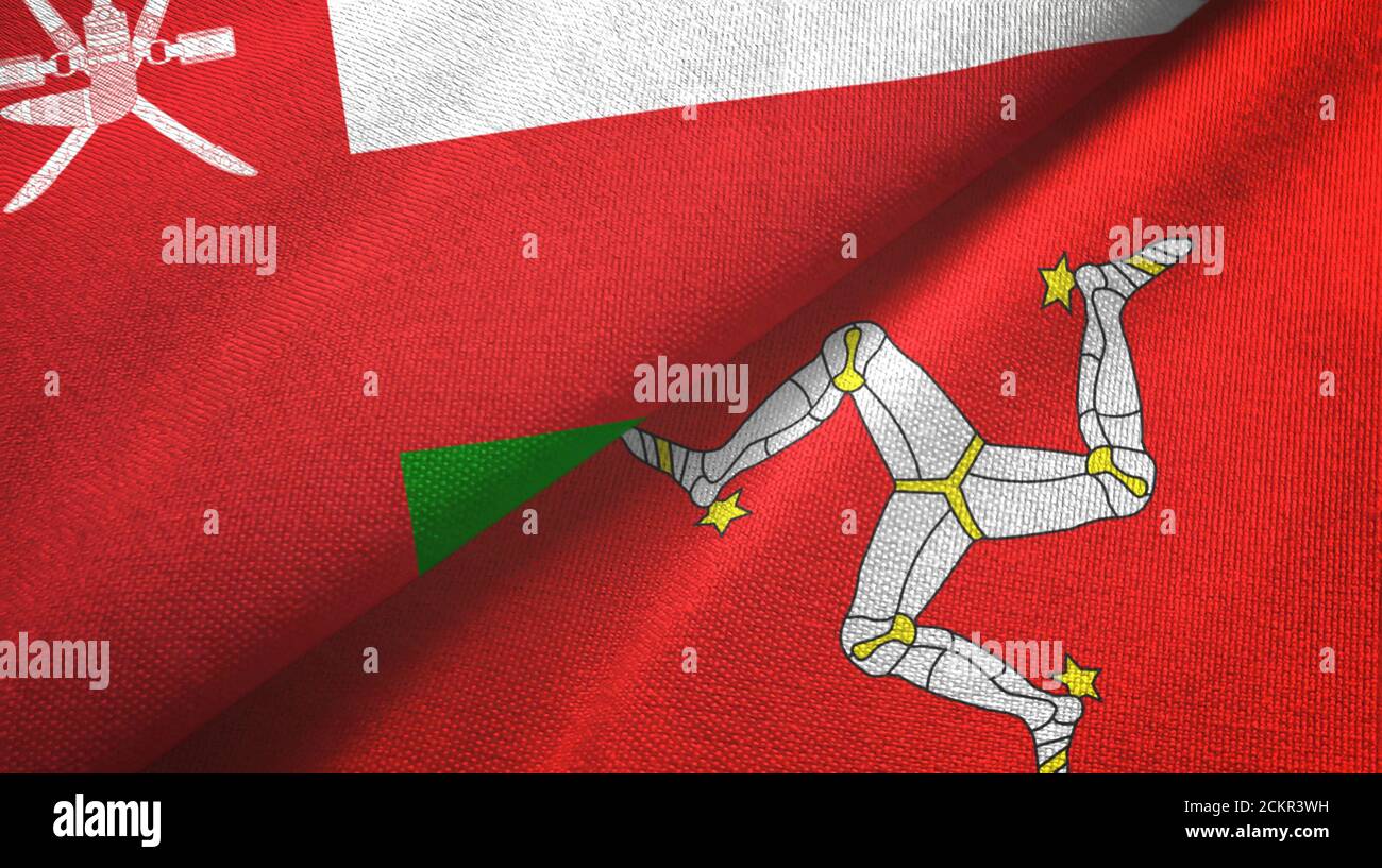 Oman and Isle of Mann two flags textile cloth, fabric texture Stock ...