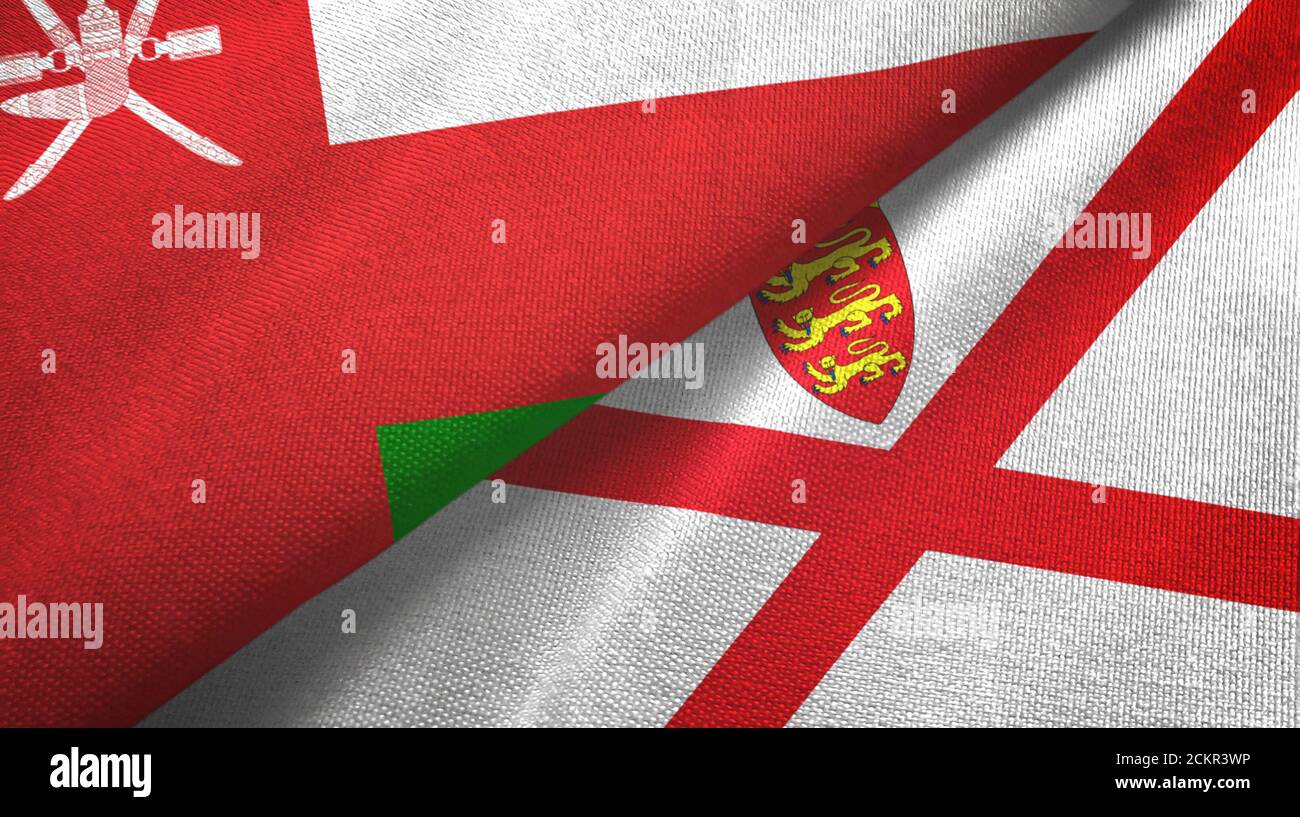 Oman and Jersey two flags textile cloth, fabric texture Stock Photo - Alamy