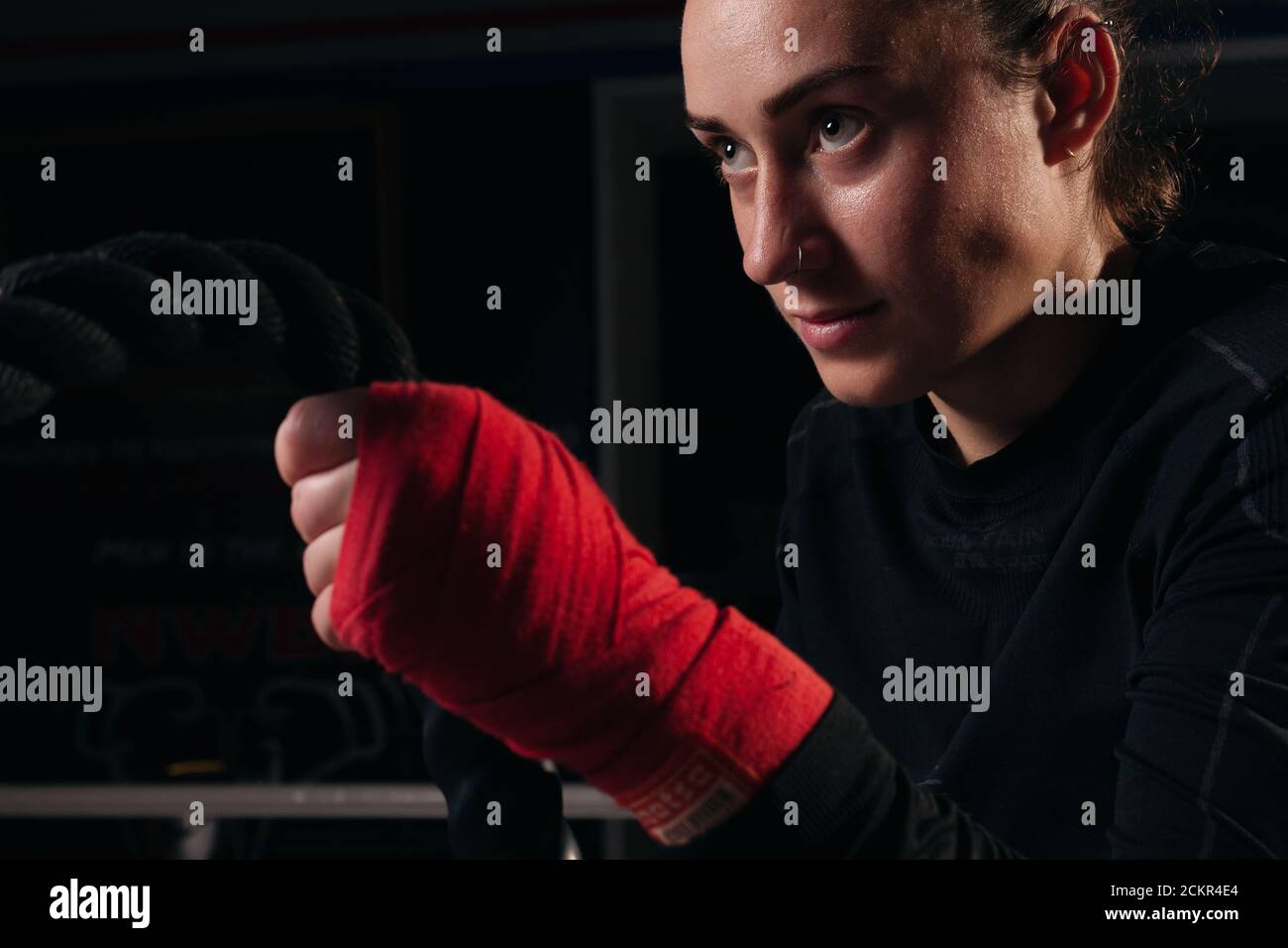 ZAPOROZHYA, UKRAINE - MARCH 11, 2020: A girl trains with ropes in a ...