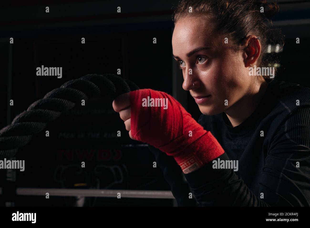ZAPOROZHYA, UKRAINE - MARCH 11, 2020: A girl trains with ropes in a ...