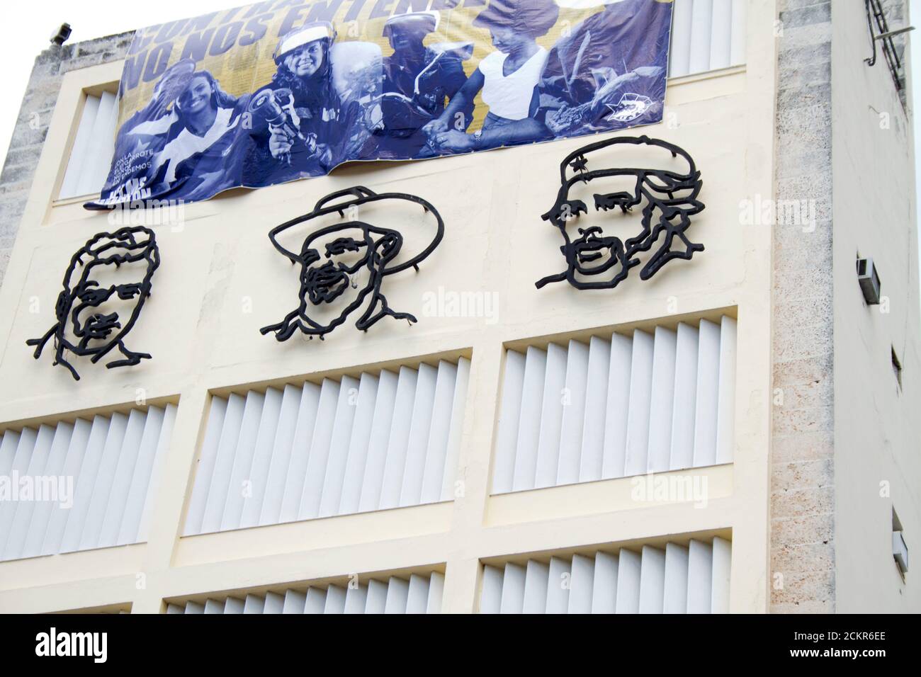 Three Cuban heroes, Che Guevara and Jose Marti lit up in lights on the ...