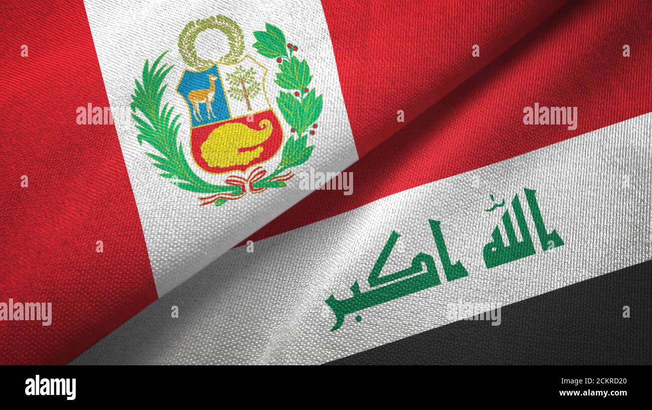 Peru and Iraq two flags textile cloth Stock Photo - Alamy