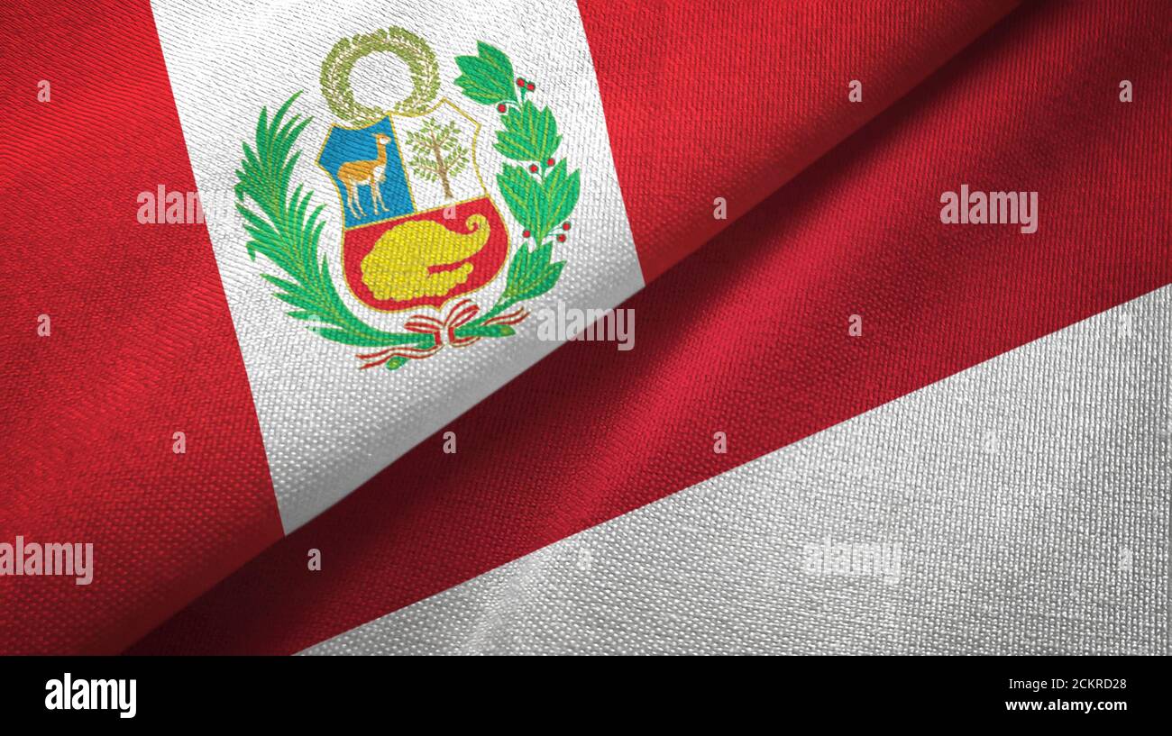 Peru and Indonesia two flags textile cloth, fabric texture Stock Photo ...